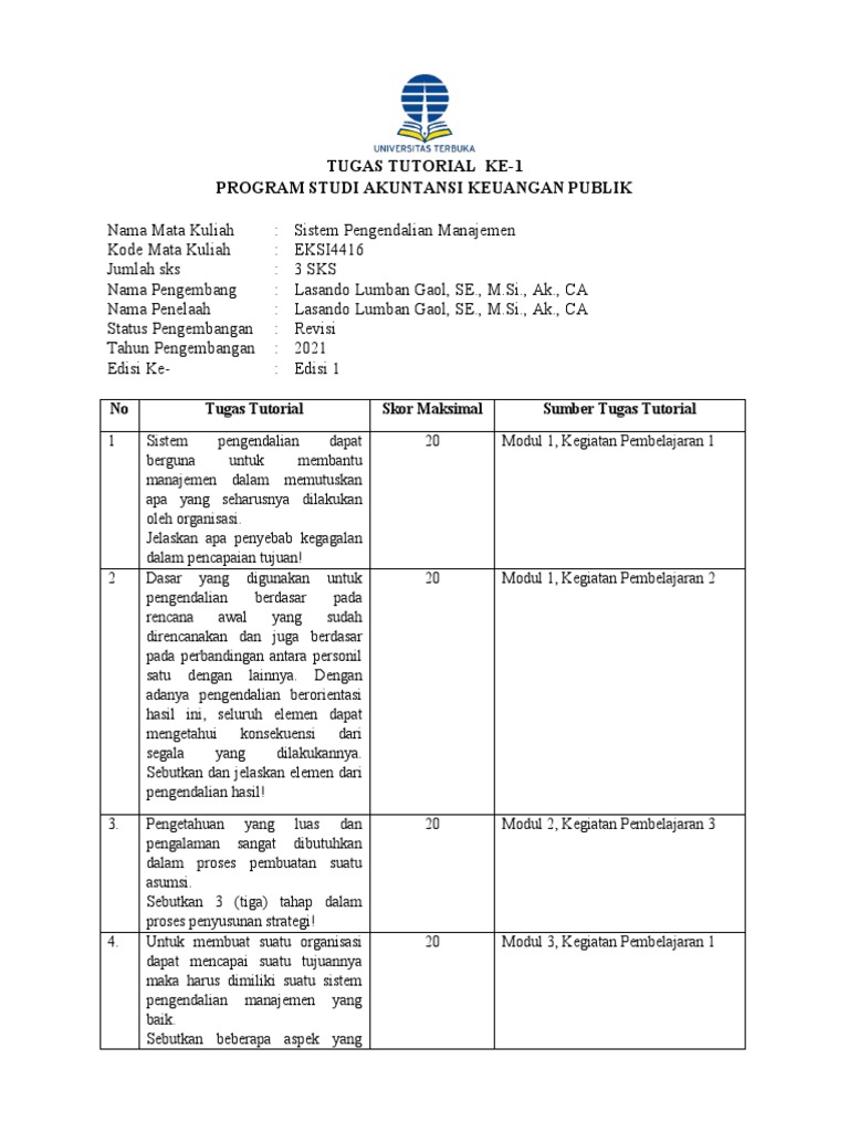 Tugas Sistem Pengendalian Manajemen | PDF | Bisnis | Pengembangan Diri
