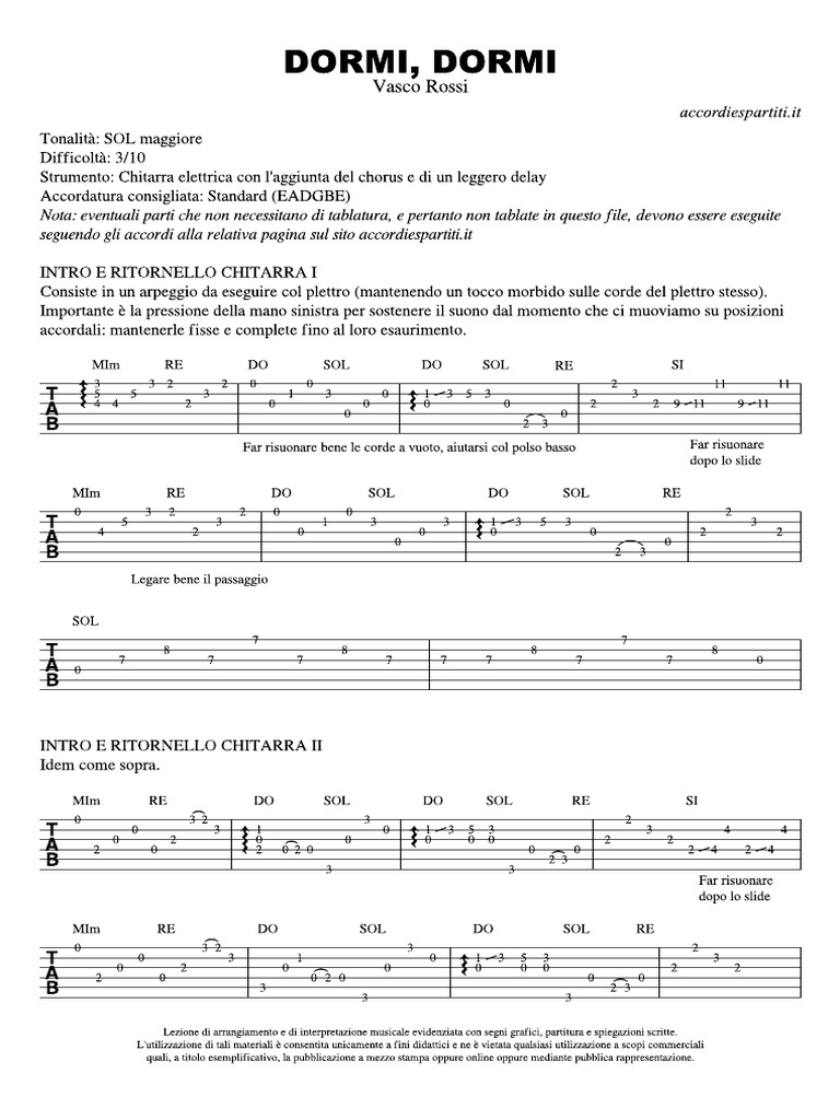 Dormi Dormi (Tablatura Per Chitarra Elettrica) | PDF