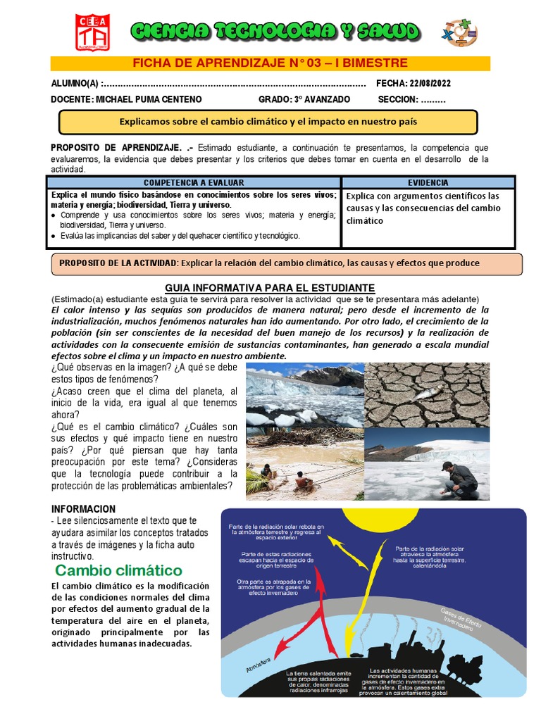 Ficha Actividad #3 - 3º Cts - I Bimestre - Cambio Climatico | PDF ...