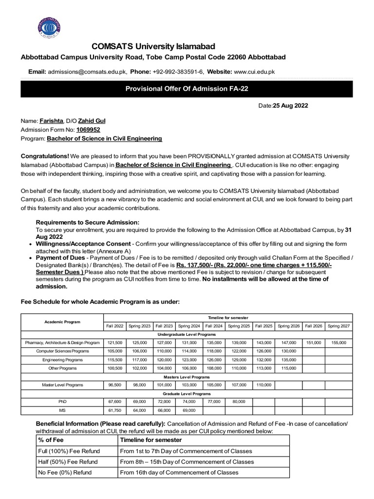 Offer Letter | PDF | University And College Admission | Affidavit