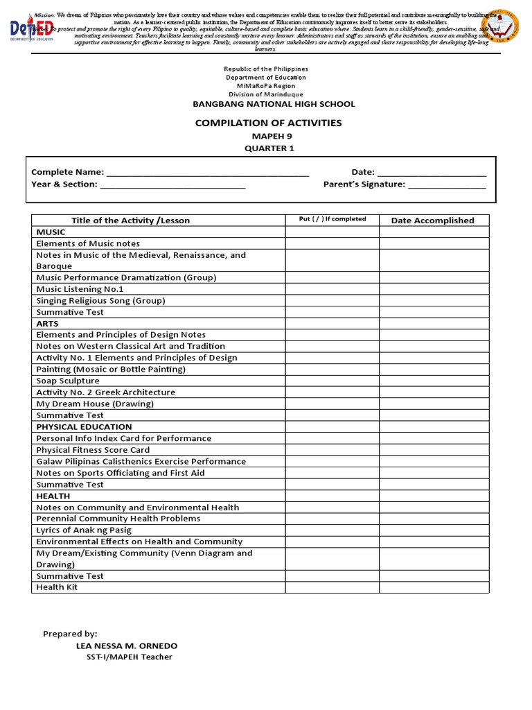 Compilation of Activities Quarter 1 | PDF | Learning | Behavior Modification