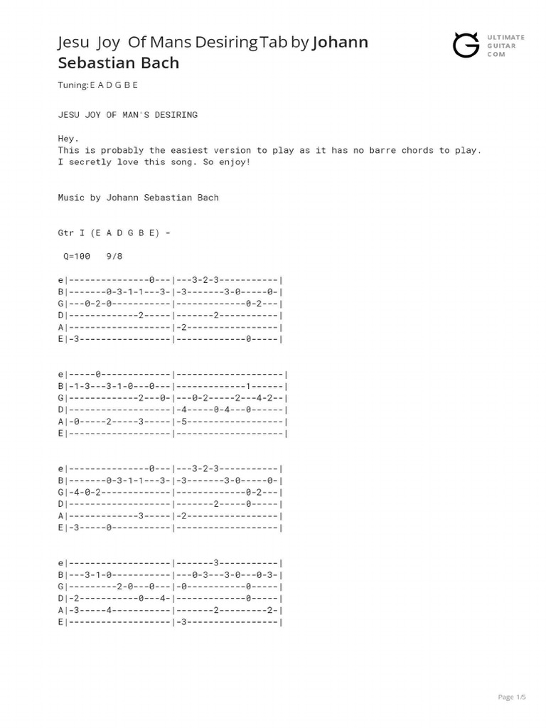 Jesu Joy of Mans Desiring Tab | PDF