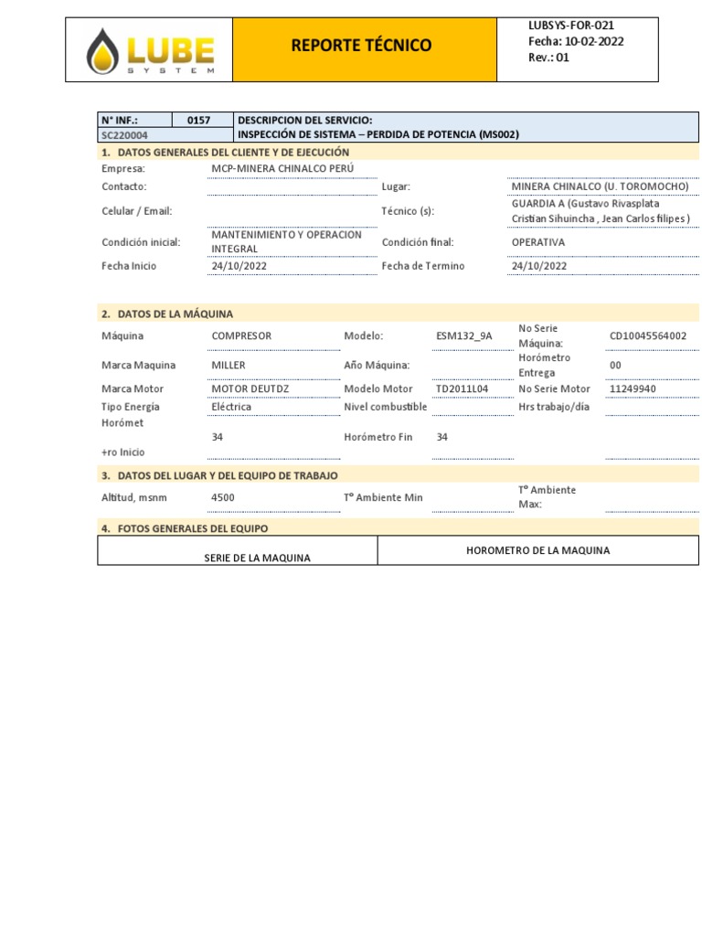 Reporte de Inspección de Compresores | PDF | Ingeniería mecánica ...