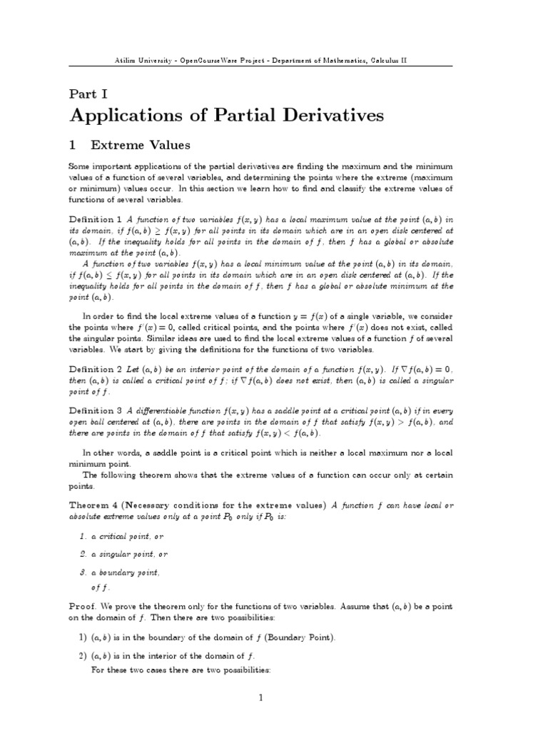 Extreme Values in Multivariable Calculus | PDF