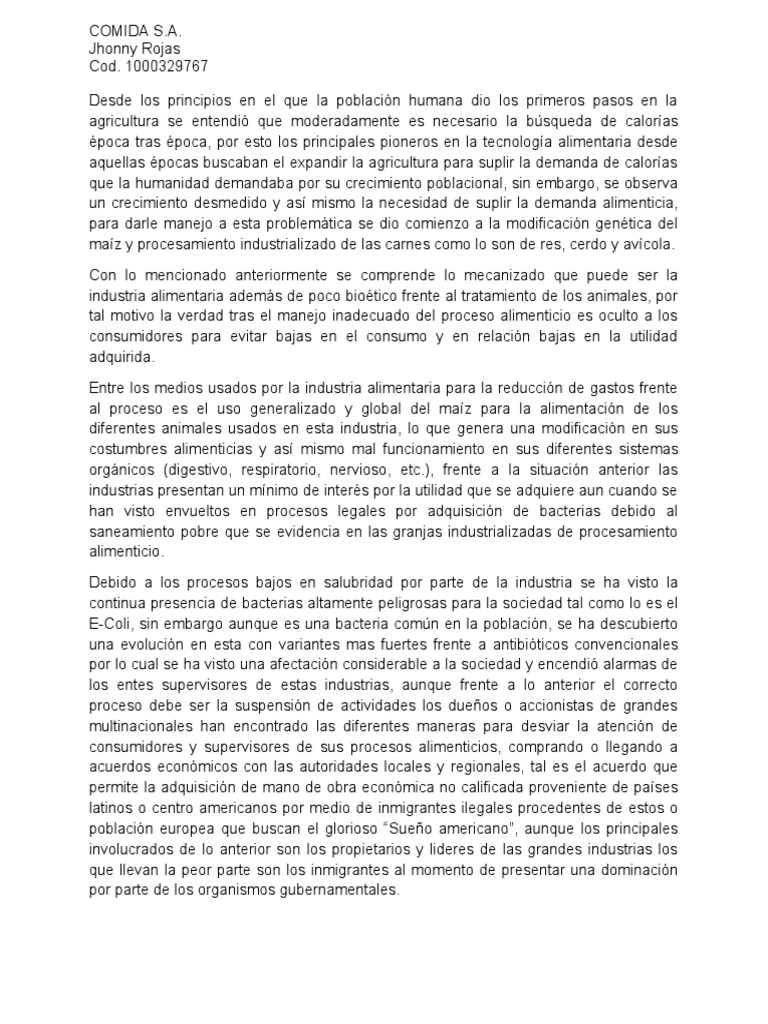 Ensayo Comida SA | PDF