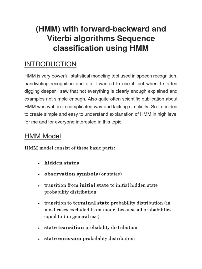 Hmm With Forward Backward And Viterbi Algorithms Sequence Classification Using Hmm Pdf