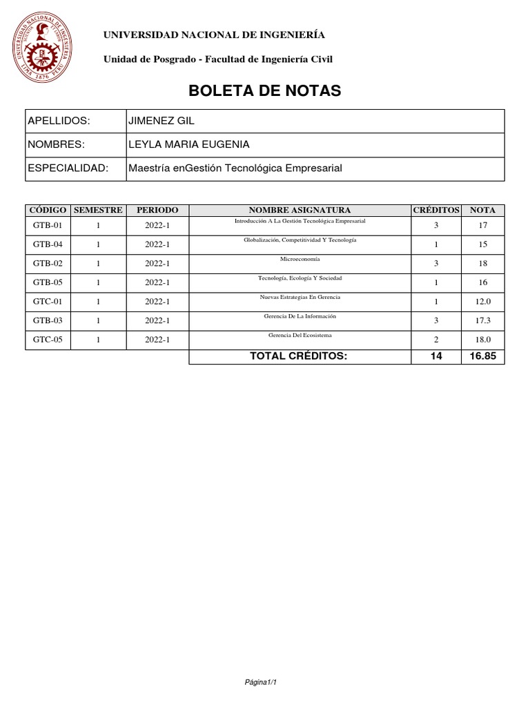 Boleta de Nota LEYLA MARIA EUGENIA JIMENEZ GIL | PDF