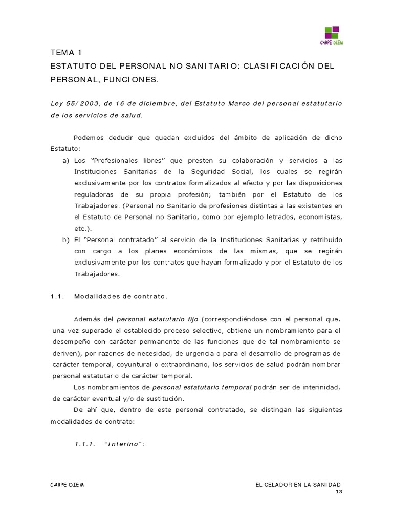 01 Estatuto Del Personal No Sanitario Clasificacion Del Personal | PDF ...