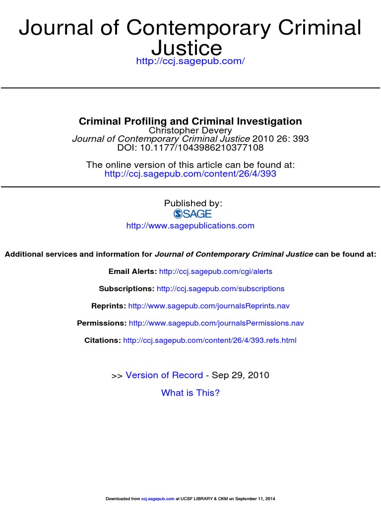 DEVERY (2010) - Criminal Profiling and Criminal Investigation | PDF | Offender Profiling | Crimes