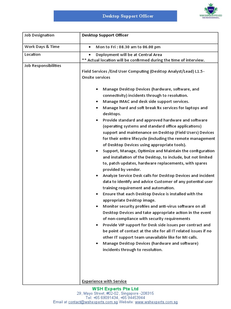 Desktop Support Officer Job Description | PDF