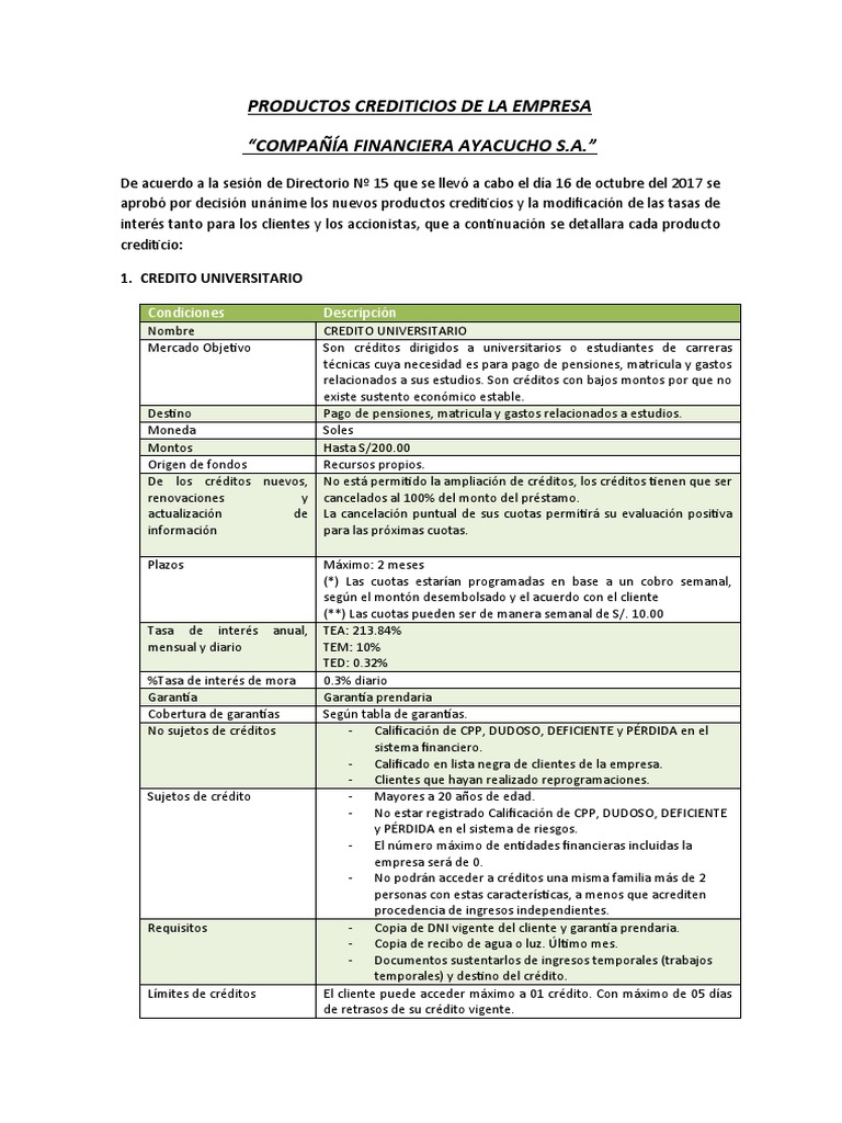 Productos Crediticios | PDF