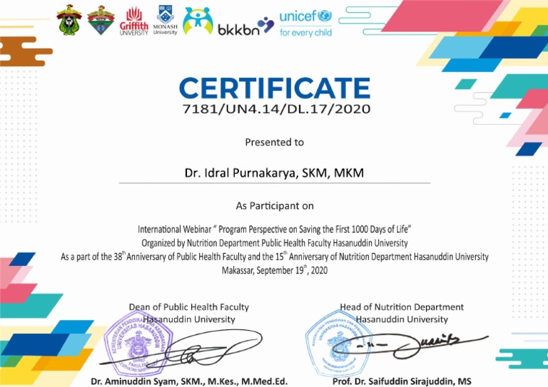 Sertifikat Webinar Internasional Seri 1 UNHAS | PDF