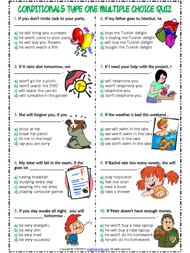 Conditionals Type 1 Esl Multiple Choice Quiz For Kids | PDF