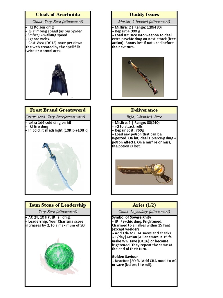 Magic Item Cards (All Strahd, Owlbear, Tyranny, Saltmarsh, and Eberron Up To End of July) | PDF