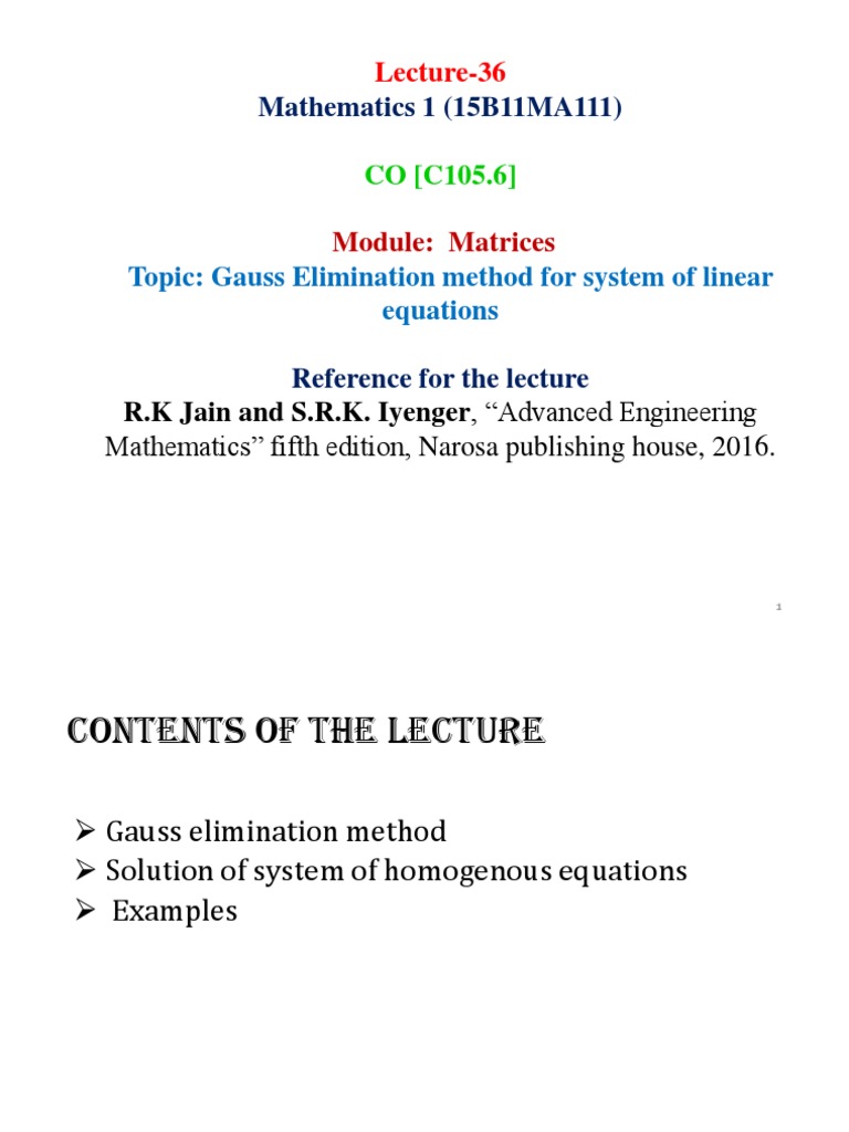 (Lecture-36) - Gauss Elimination Method | PDF | Science & Mathematics ...