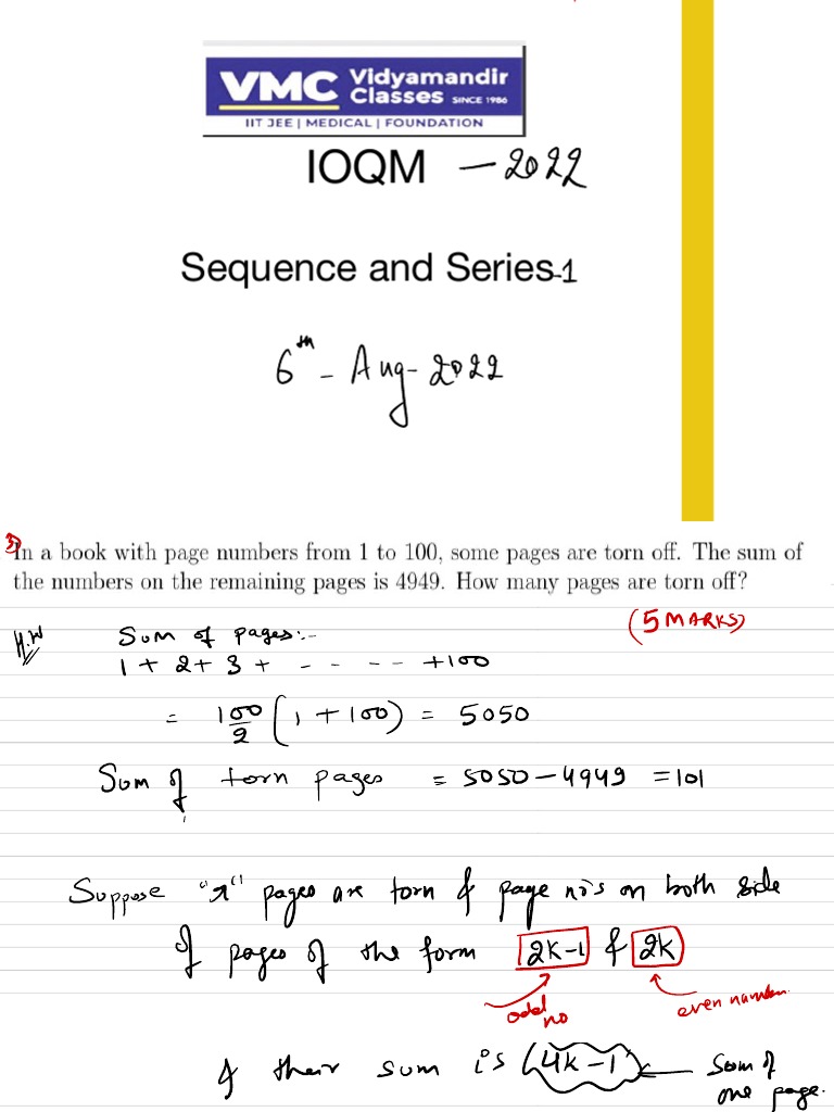 IOQM - Class-2 Sequence and Series Notes | PDF