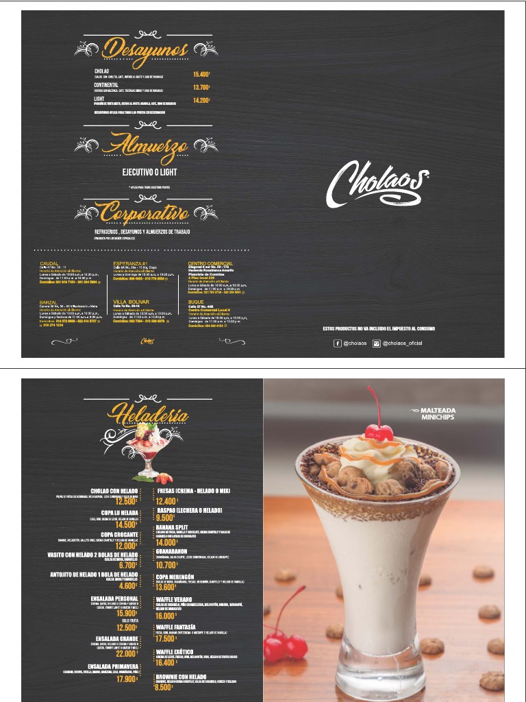 Menu Cholaos Nuevos Precios | PDF | Cocina | Ingredientes de comida