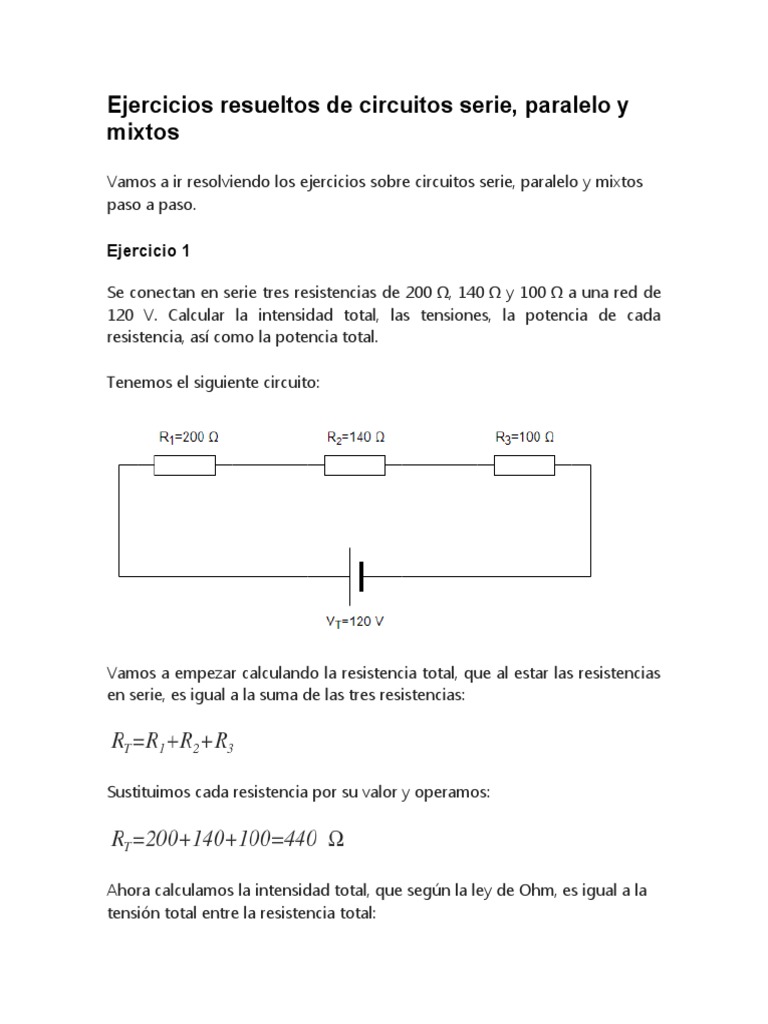Ejercicios Resueltos de Circuitos Serie | PDF | Resistencia Eléctrica y Conductancia | Corriente ...