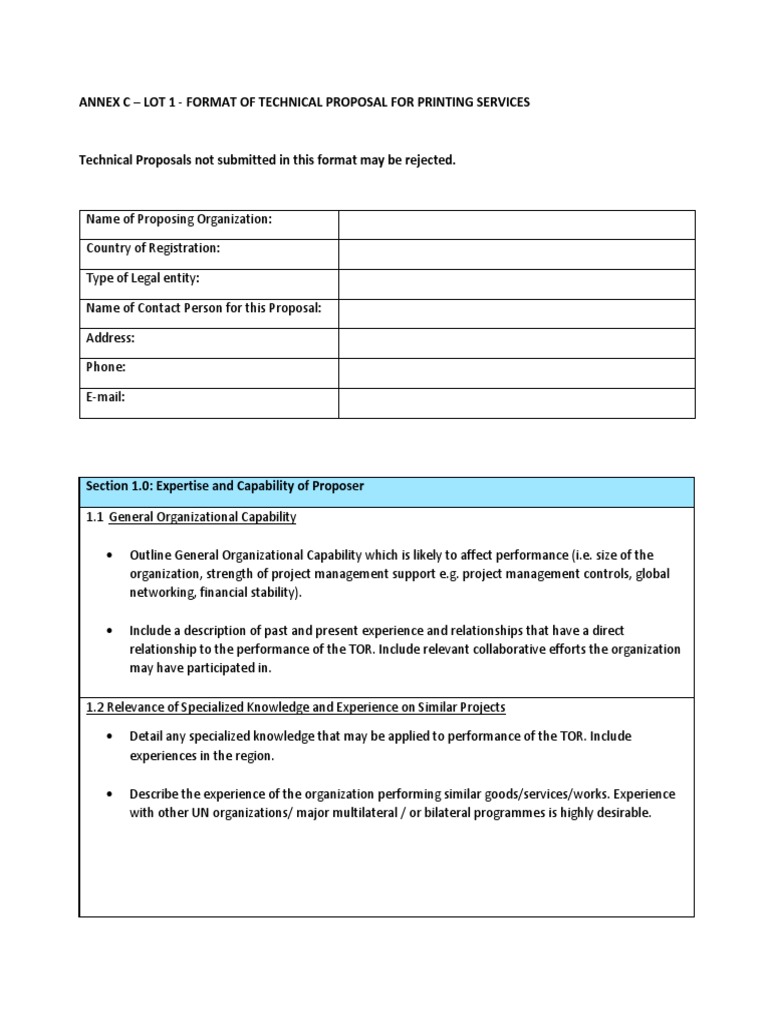 Printing Services Technical Proposal Format | PDF
