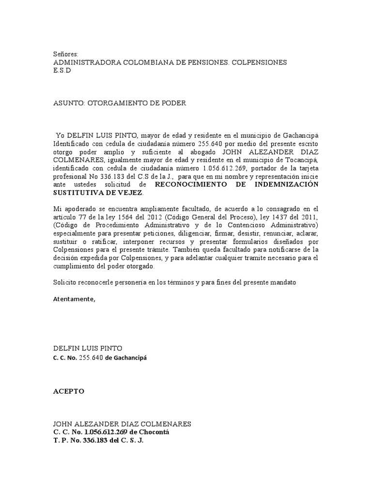 Modelo de Poder para COLPENSIONES | PDF Modelo de Poder para COLPENSIONES | PDF