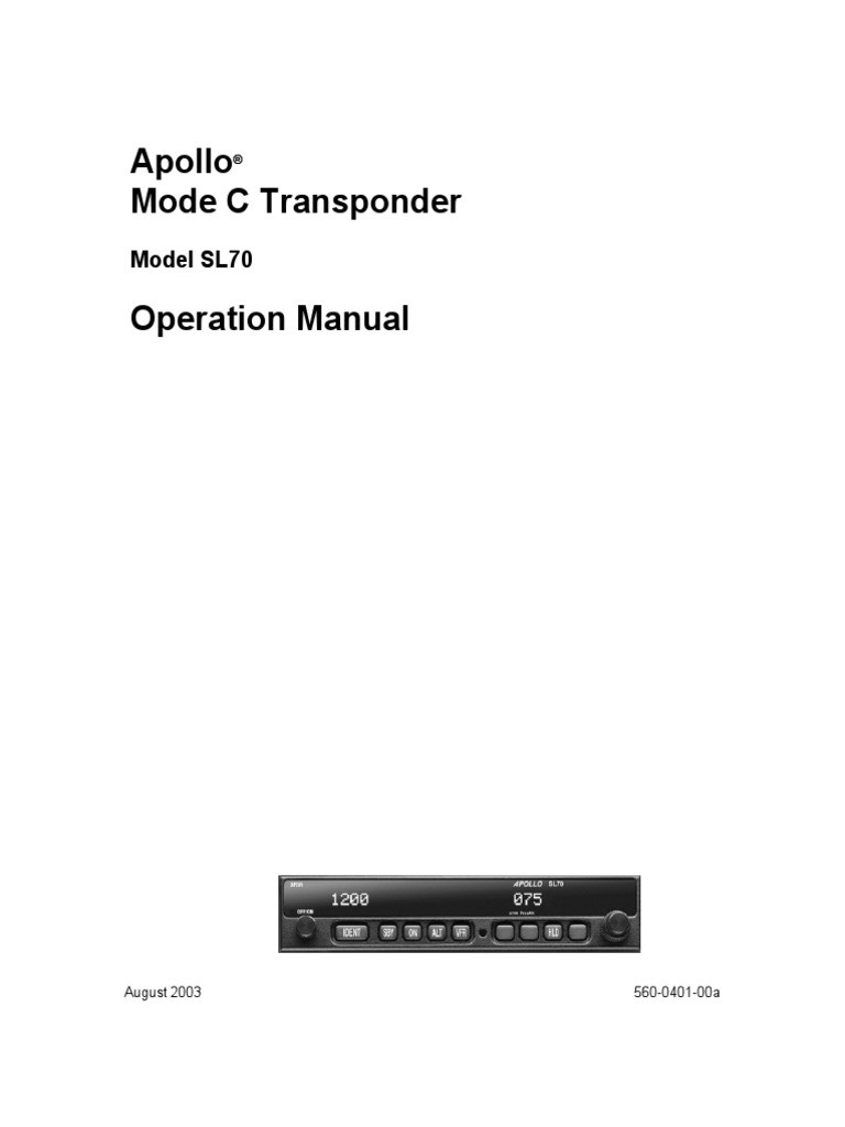 560-0401-00a SL70 Op Manual | PDF | Transponder (Aeronautics) | Computing