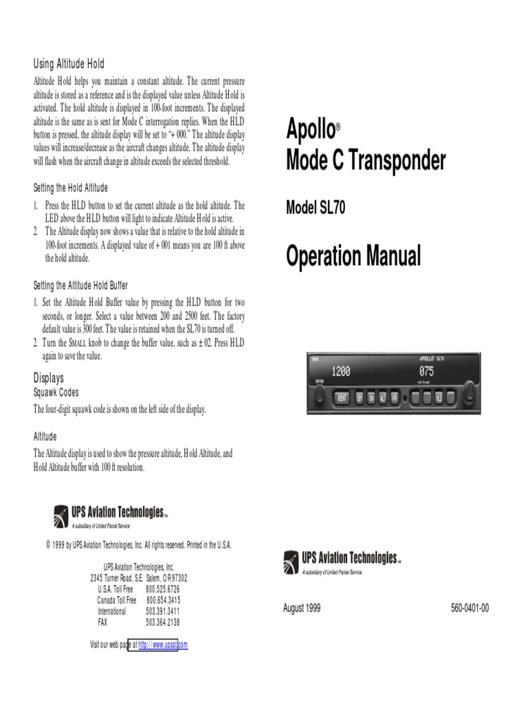 sl70 Op Rev0 | PDF | Transponder (Aeronautics) | Electronics