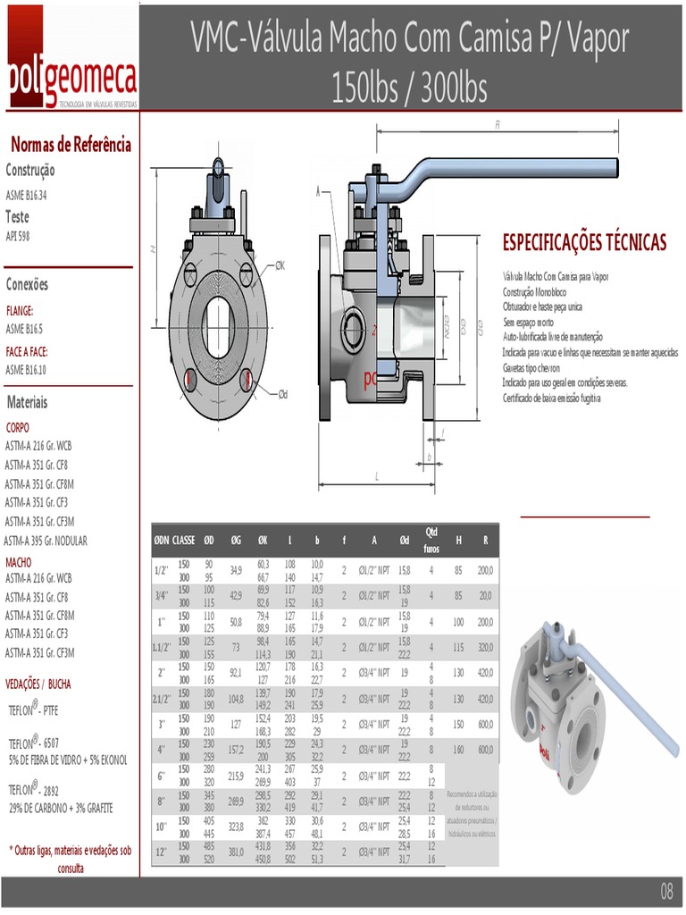 Catálogo Válvula Macho Com Camisa para Vapor | PDF | Polímeros orgânicos | Amorfo sólido