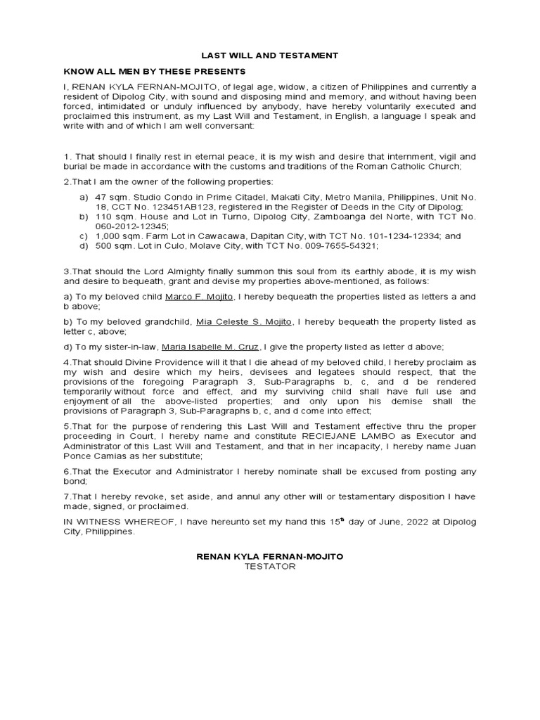 Last Will and Testament | PDF | Will And Testament | Natural Resources Law