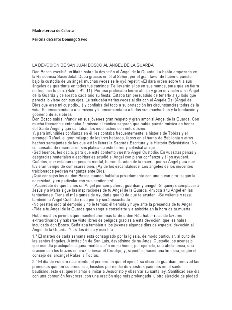 Devoción de Don Bosco al Ángel Custodio | PDF | Ángel guardian ...