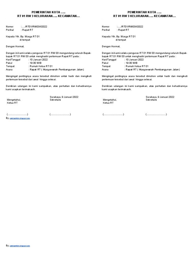 Surat Undangan Rapat RT | PDF