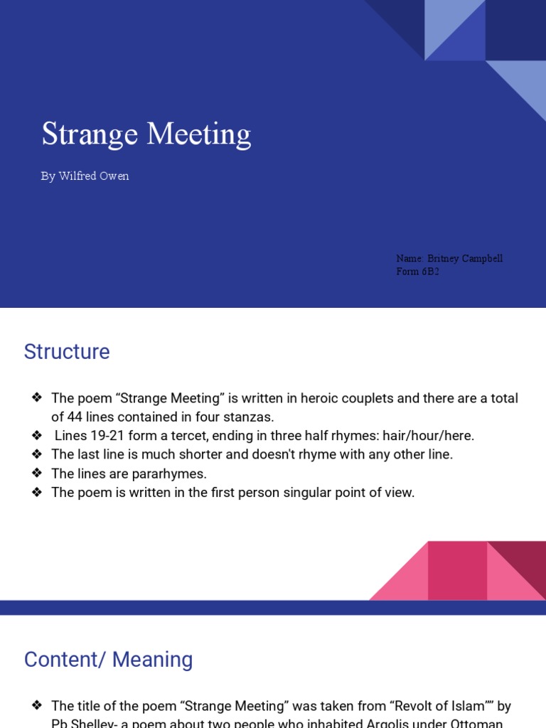 Strange Meeting by Wilfred Owen | PDF | Poetry | Stanzaic Form