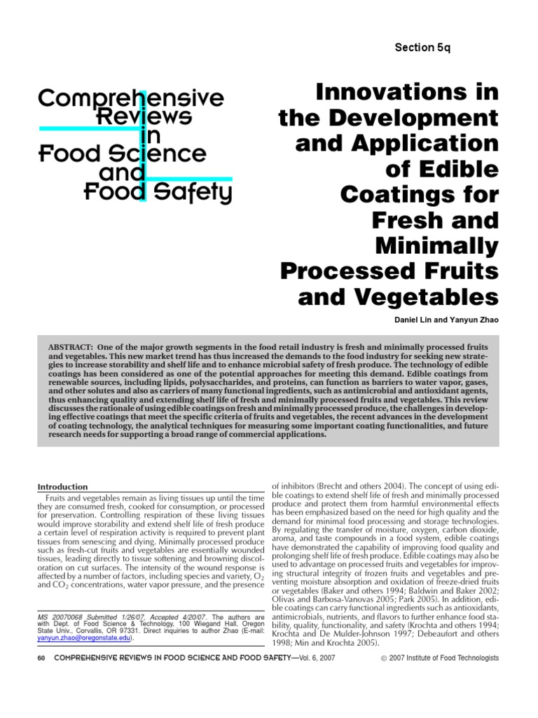 Edible Coatings For Fruits and Vegetables | PDF | Vegetables | Foods