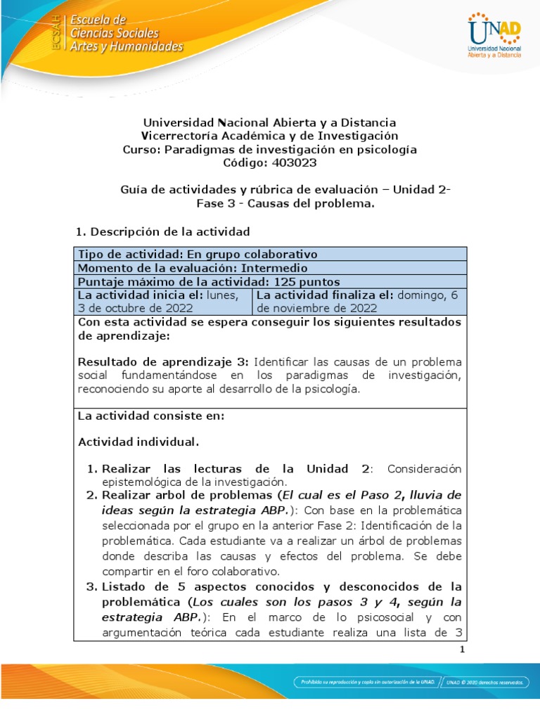 Guía de Actividades y Rúbrica de Evaluación - Unidad 2 - Fase 3 - Causas Del Problema | Download ...