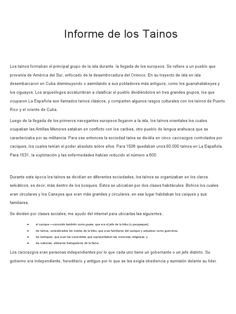 Sociedad y Cultura de los Taínos | PDF | Ciencias sociales | Viajes y ...