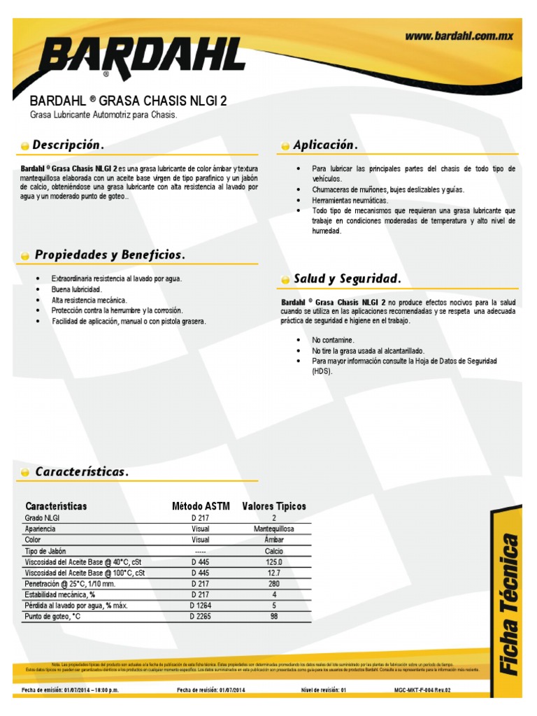 Ficha Técnnica - Grasa para Chasis NLGI-2 | PDF | Lubricante | Petróleo