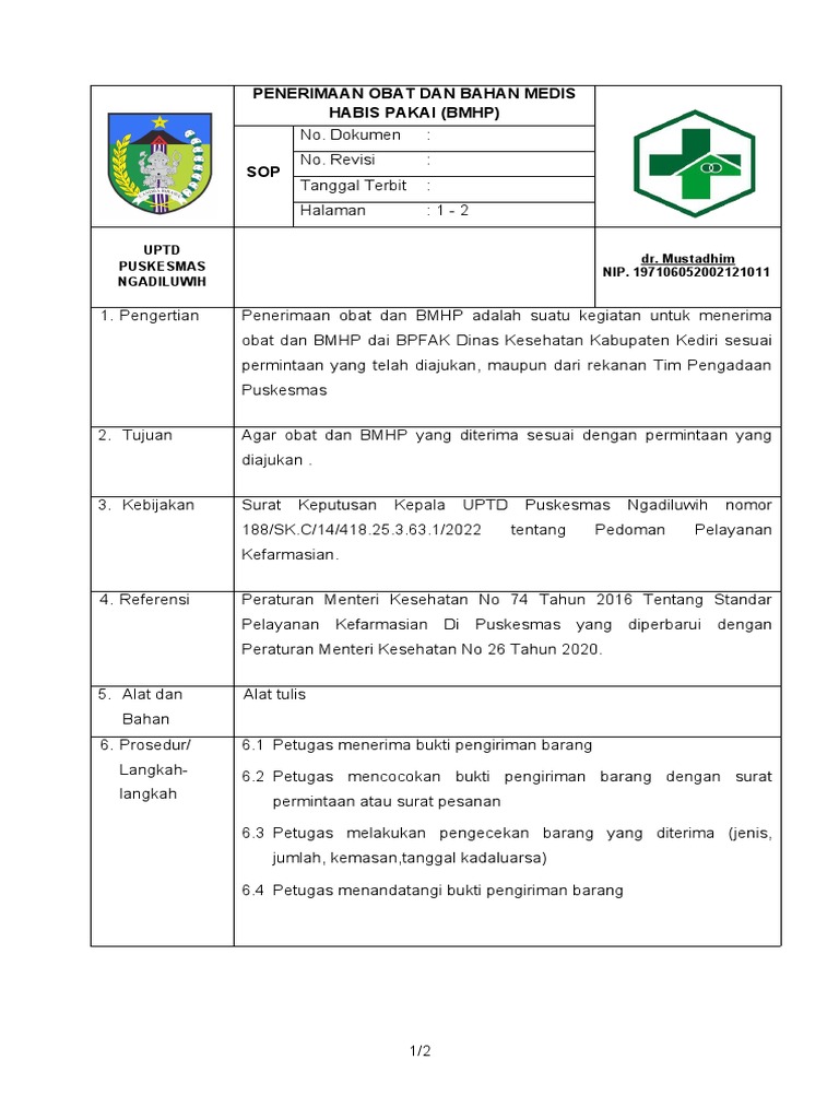 Penerimaan Obat Dan Bahan Medis Habis Pakai (BMHP) | PDF
