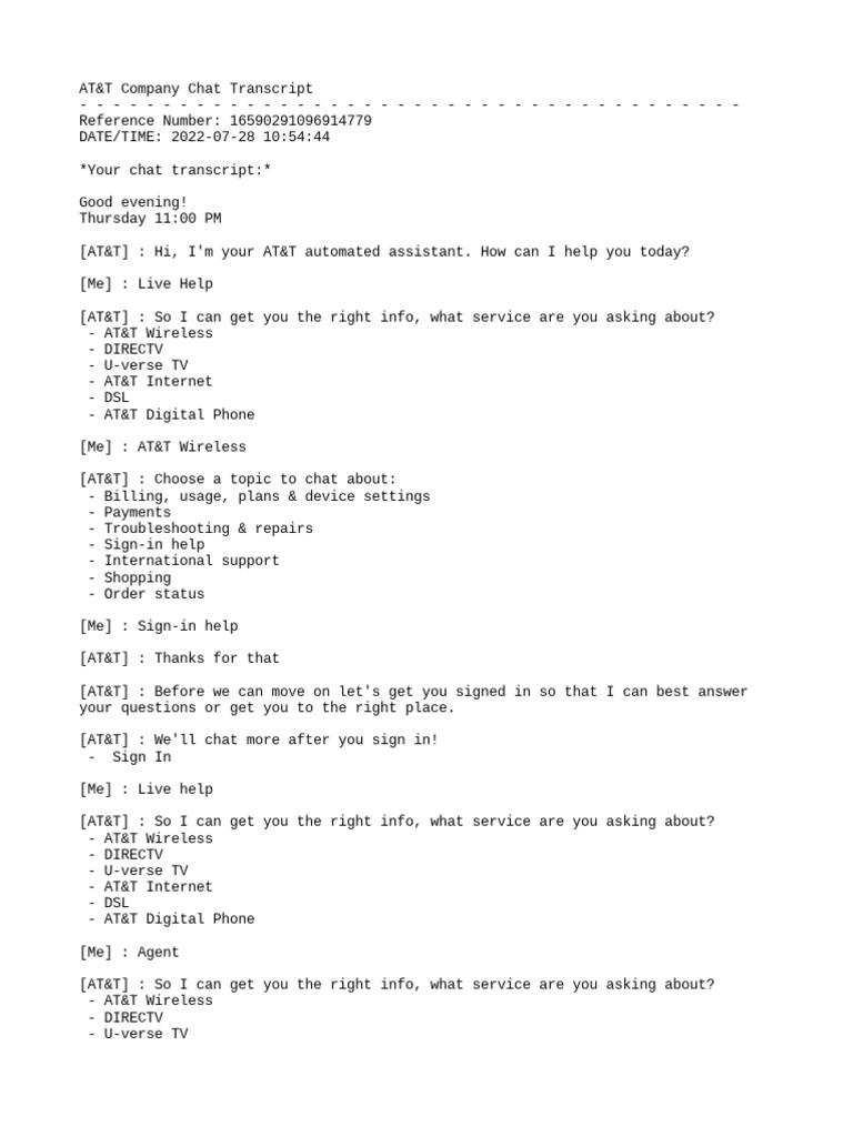ATT Chat Transcript July28th2022 | PDF | At&T | Password