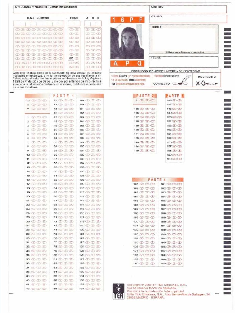 Hoja de Respuesta 16PF APQ | PDF
