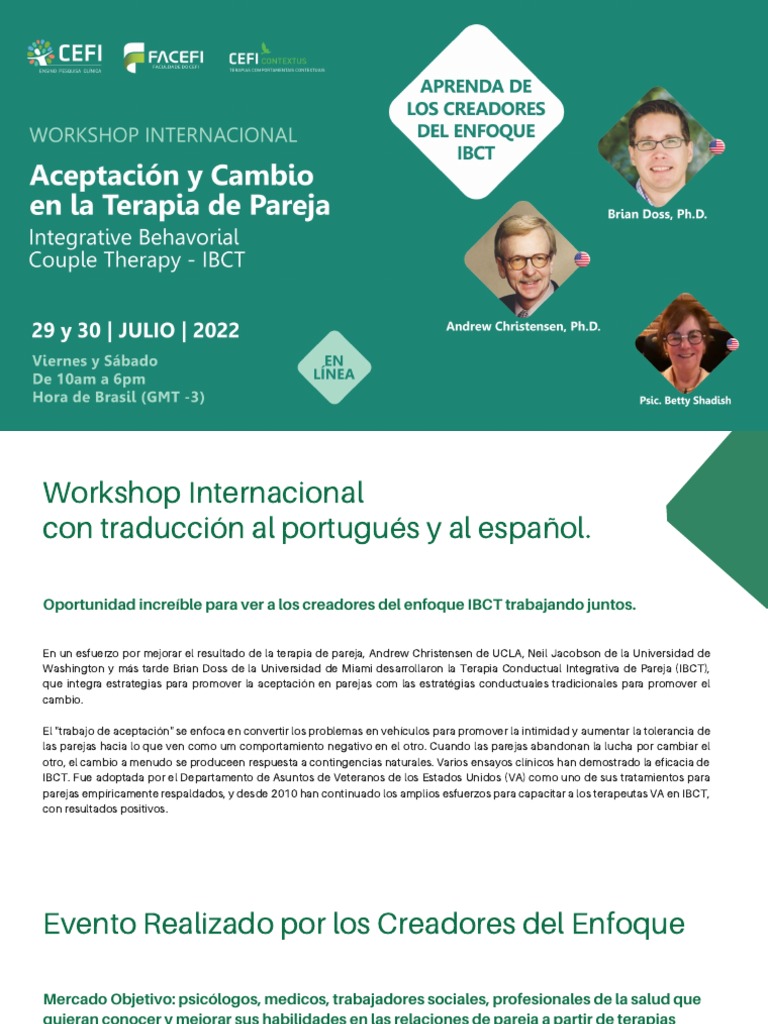 Workshop Internacional IBCT | PDF | Psicoterapia | Evaluación