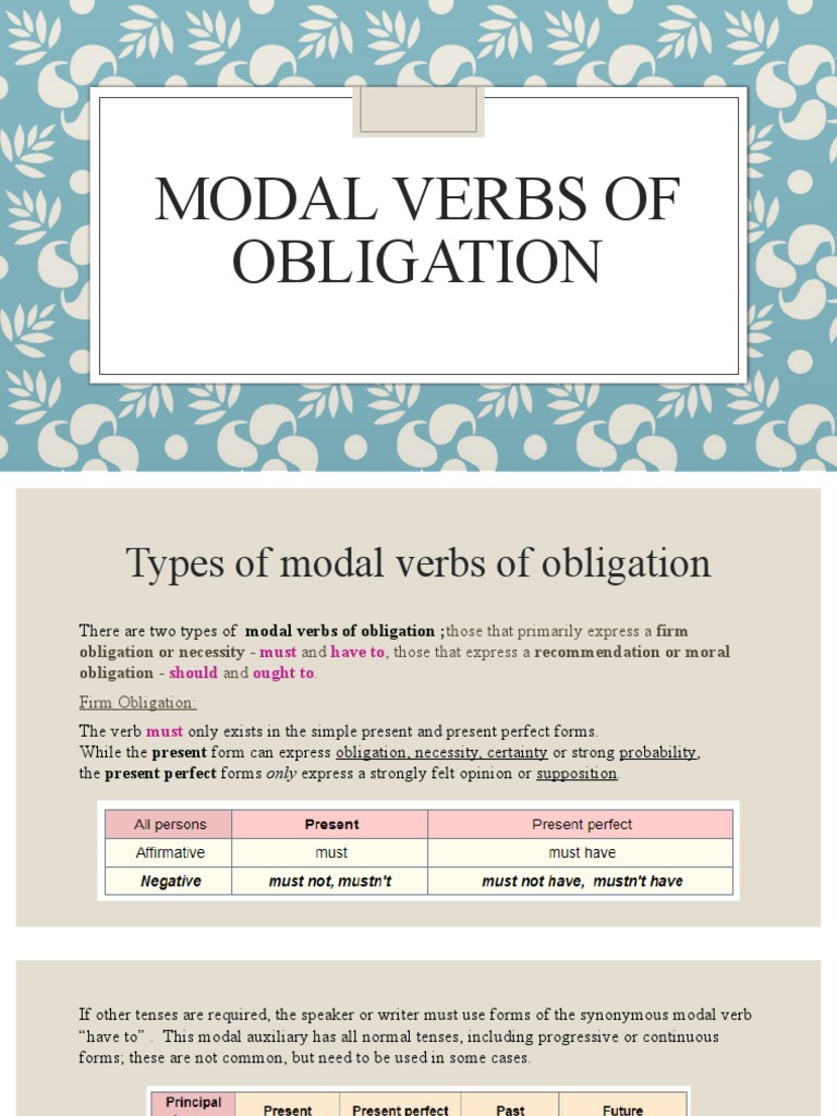 Types of Modal Verbs of Obligation | PDF