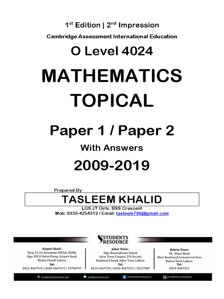 O Level 4024 Maths Topical Past Papers | PDF | Numbers | Set (Mathematics)