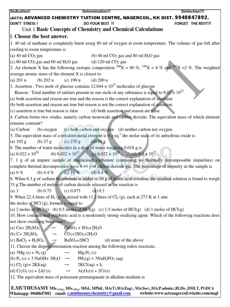 11th Chemistry Book Back 1 Mark Questions (English Medium) Mr. E ...