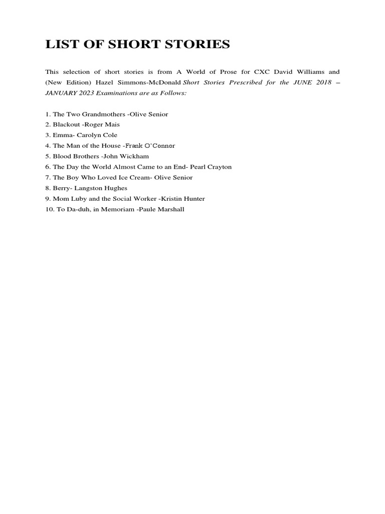 List of Short Stories | PDF | Emma (Novel) | Paul The Apostle