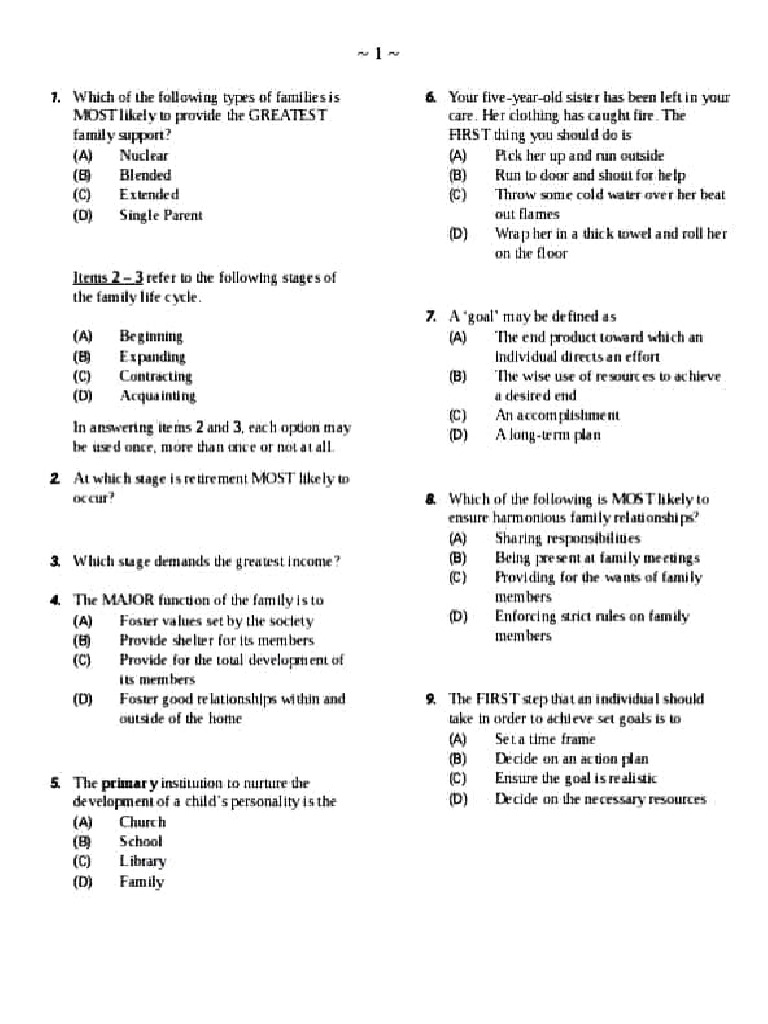 Paper 1 Family and Resource Management | PDF