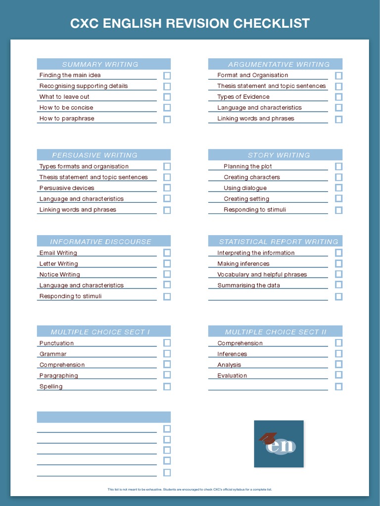 CXC English A Revision Checklist | PDF | English Language | Linguistics