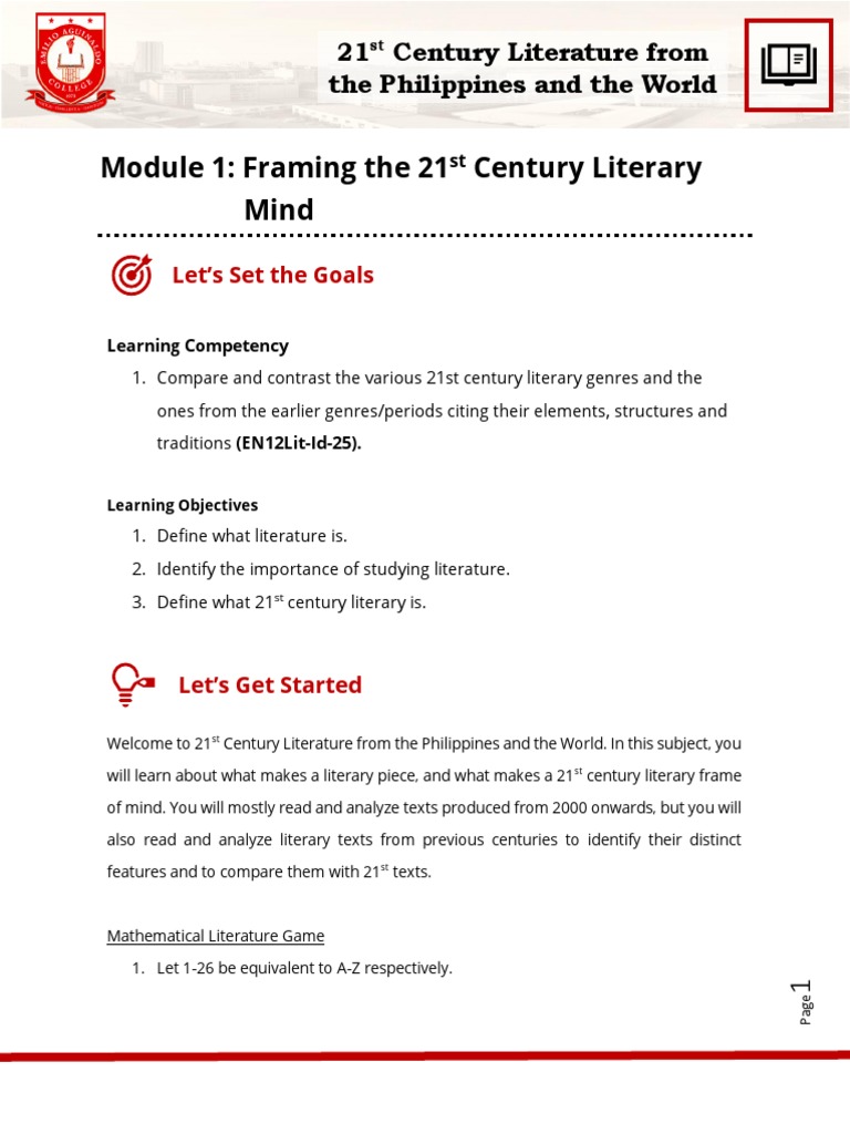Module 1. Lit. Framing The 21st Century Literary Mind | PDF | Poetry | Novels