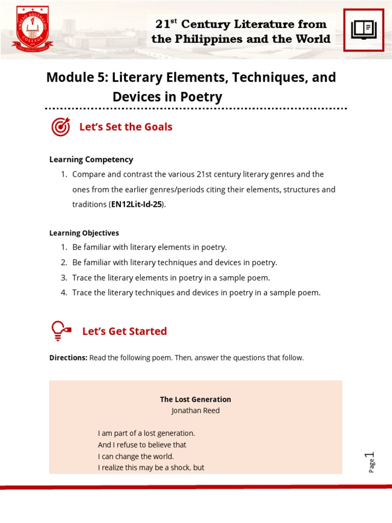 Module 5. Lit. Literary Elements, Devices, and Techniques in Poetry ...