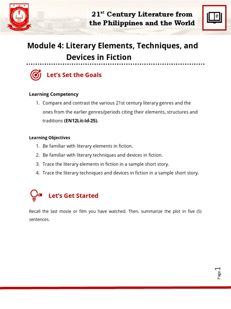 Module 4. Lit. Literary Elements, Devices, and Techniques in Fiction | PDF