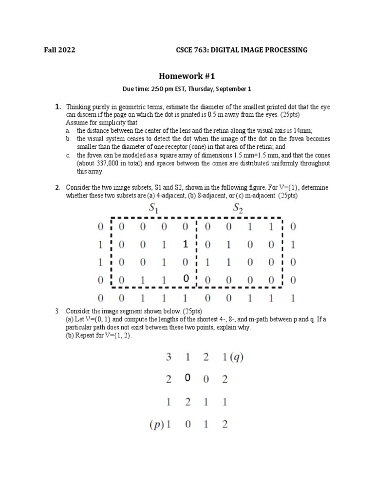 CSCE 763: Homework #1 on Digital Image Processing | PDF