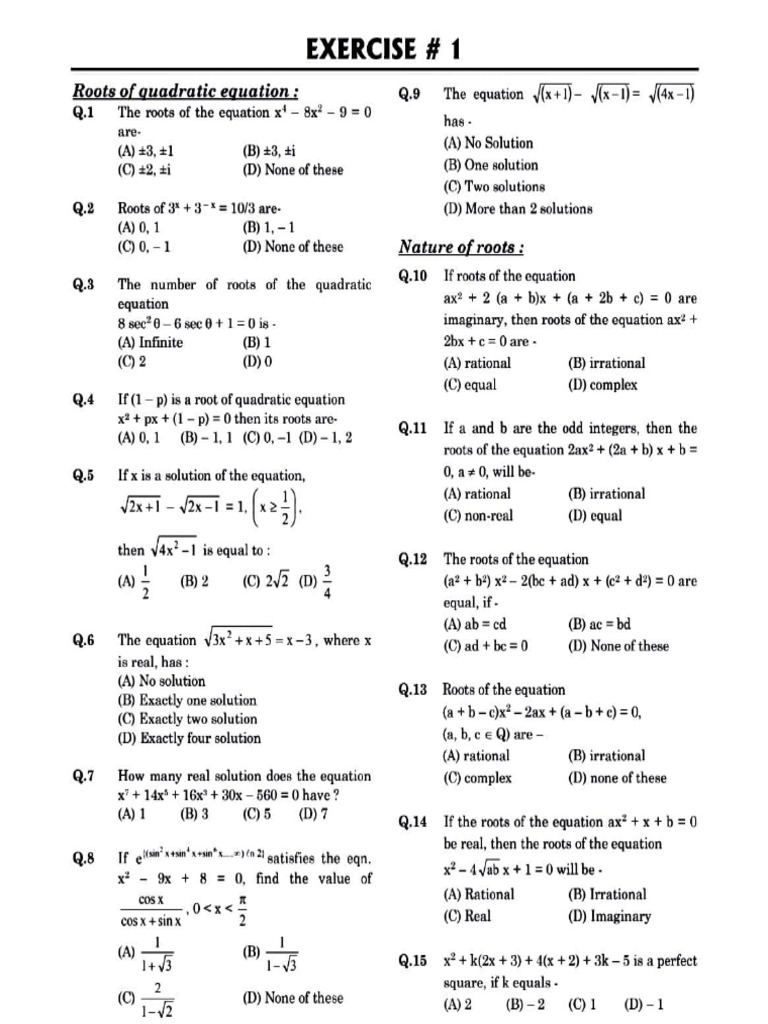 Quadratic Equations DPP 1665047963190 | PDF